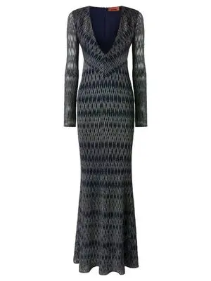 Missoni Long-sleeve V-neck Dress - Blue
