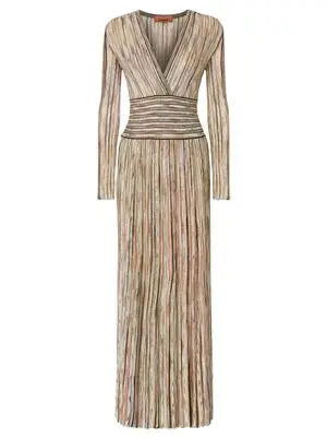 Missoni Midi V-neck Striped Dress - Neutrals