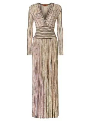 Missoni Midi V-neck Striped Dress - Neutrals