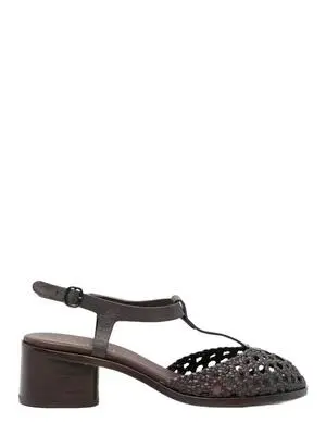 Hereu T-strap Woven Heeled Pumps - Brown