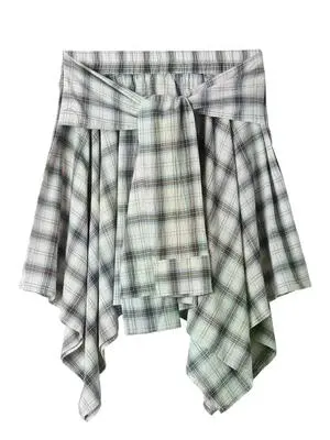 B+AB Plaid Asymmetric Tie-waist Skirt - White