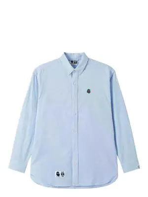 FINGERCROXX Buttoned Logo-patch Shirt - Blue