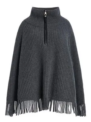 Simkhai Danni Quarter Zip Wool-cashmere Poncho Top - Dark Grey