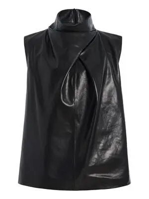 Simkhai Halley Funnel-neck Leather Top - Black