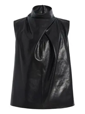 Simkhai Halley Funnel-neck Leather Top - Black