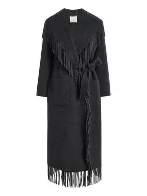 Simkhai Wool-Blend Fringe Robe Dark Grey