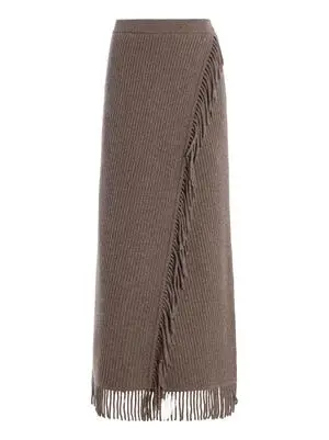 Simkhai Wool-cashmere Fringe Wrap Midi Skirt - Bronze