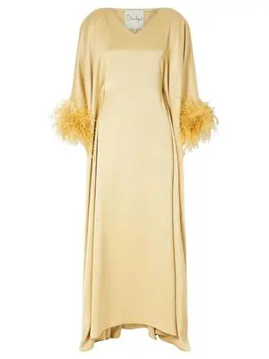 DIMA AYAD Feather-trimmed Satin Gown - Yellow