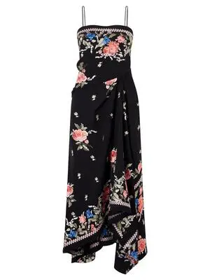 Erdem Asymmetric Embroidered Grain De Poudre Wool Midi Dress - Black