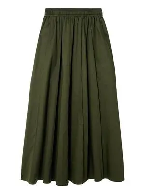 JOSEPH Manar Pleated Cotton-Sateen Midi Skirt