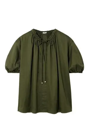 JOSEPH Nador Tie-detailed Cotton-sateen Blouse - Green
