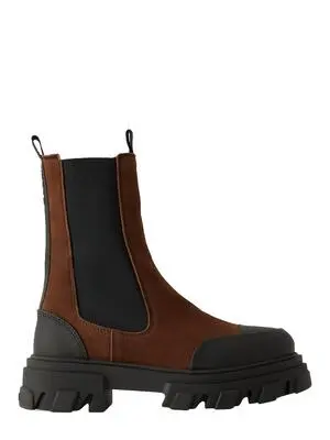 GANNI Rubber-trimmed Recycled-suede Chelsea Boots - Brown