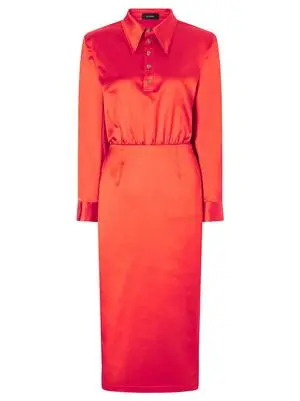 WILLY CHAVARRIA Satin Midi Shirt Dress Red