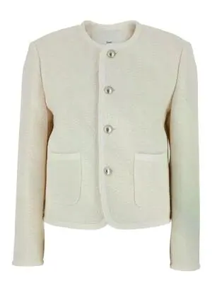 DUNST Collarless Tweed Jacket With Embroidered Trim - Neutrals