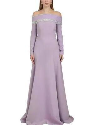 DINA MELWANI Off-shoulder Embellished Maxi Dress - Purple