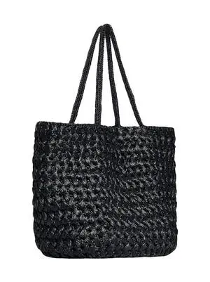 THE ROW Estelle Two Raffia Large Tote - Black Ans