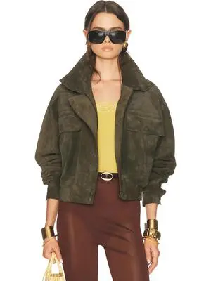 Saint Laurent Belted Suede Jacket - Militaire