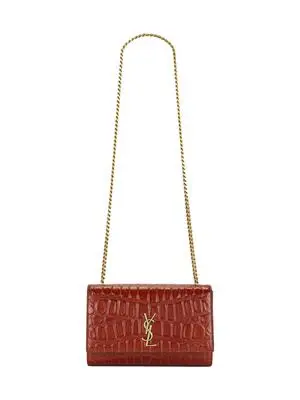 SAINT LAURENT Saint Laurent Small Kate Croc Chain Bag In Brown