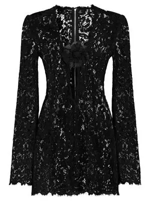Dolce & Gabbana Lace Floral Mini Dress - Black
