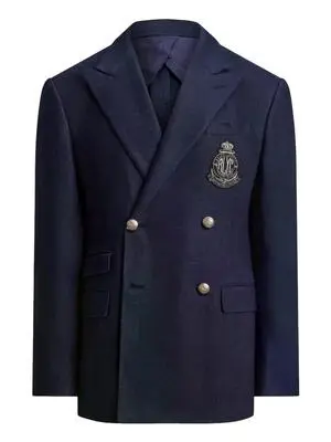 Ralph Lauren Purple Label Double-breasted Crest-embroidered Jacket - Blue