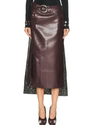 PACO RABANNE Rabanne Leather & Sequin Skirt In Wine