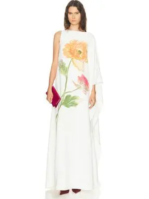 Carolina Herrera One Shoulder Long Dress In White - White Multi