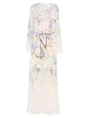 Zimmermann Luna Floral Print Tie Maxi Dress - Neutrals