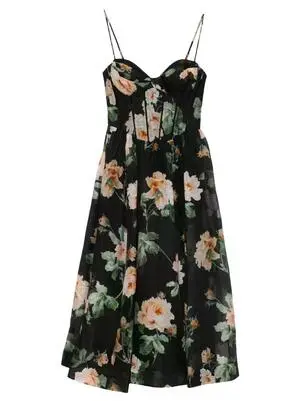 Zimmermann Luna Corset Floral Midi Dress - Black