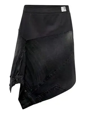 RE CODE Asymmetrical Wrap Denim Skirt - Black