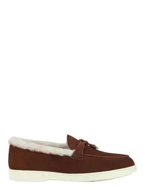 DOUCAL'S Suede Loafers With Sheepskin Trim - Brown