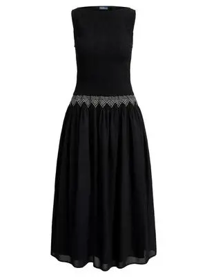 Polo Ralph Lauren Shirred-trim Midi Dress - Black