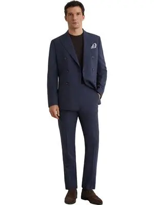 REISS Side Fibre Side Adjuster Wool Textured Tailored-fit Trousers - Airforce Blue