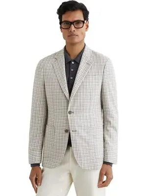 REISS Canty Houndstooth Single-breasted Blazer Tailored-fit - Soft Grey