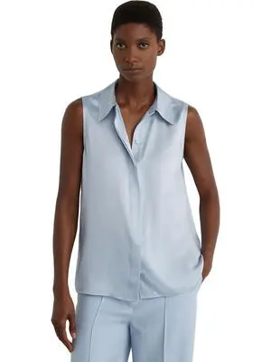 REISS Amelia Silk Sleeveless Shirt - Light Blue