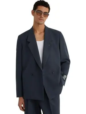 REISS Ruban Monogram Relaxed-fit Double-breasted Blazer - Airforce Blue