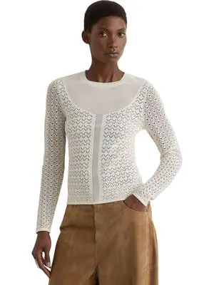 REISS Bella Pointelle-knit Long-sleeve Top - Ivory