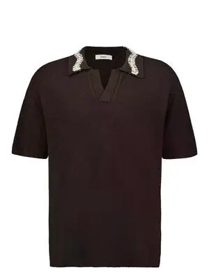 Commas Crochet Polo Shirt - Brown