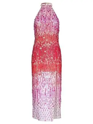 SIMONA CORSELLINI Halterneck Sequin Midi Dress - Pink