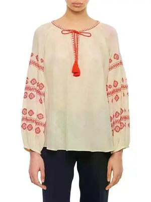 BENARAS BY CITRUS Floral Embroidery Top - Neutrals