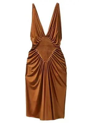 Versace V-neck Gathered Dress - Brown