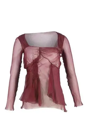 Alberta Ferretti Ruched Mesh Blouse - Red