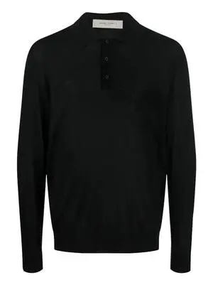 GOLDEN GOOSE Long-sleeve Knitted Polo Shirt - Black