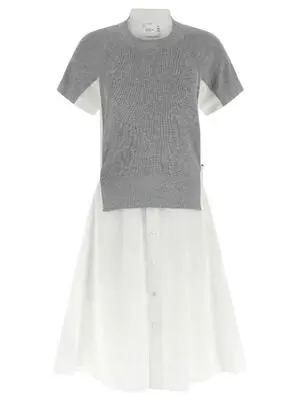 Sacai Hybrid Cotton Midi Dress - White
