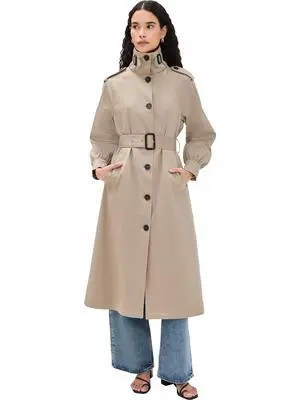 Avec Les Filles Funnel Neck Maxi Trench Coat - Sage