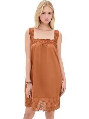 Playa Lucila Eyelet Trimmed Mini Dress - Tobacco