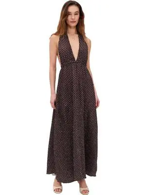 Lioness District Maxi Dress - Chocolate Blue Polka