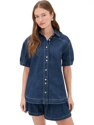 Free People Griselda Denim Button Down And Shorts Set - Sea Dream Wash