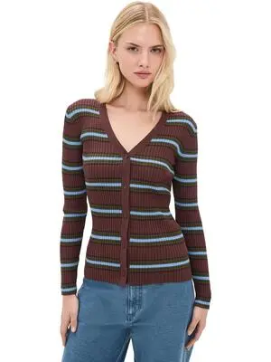 Staud Striped Ribbed Knit Sweater - Redondo Stripe