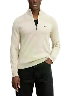 BOSS Zip-up High Neck Sweater - Neutrals