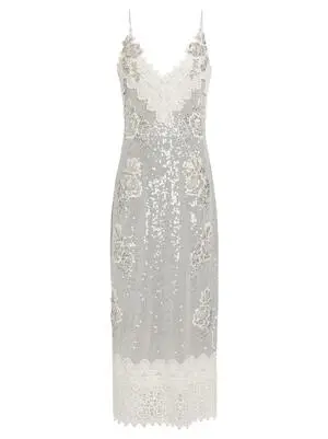 Erdem Embellished Lace-trim Chiffon Midi Slip Dress - Silver